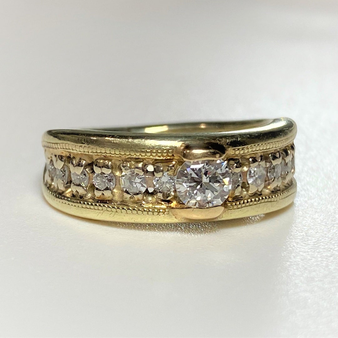 Vintage 14K Solid Yellow Gold .72ct Diamond Heavy Gold Ring Size 7 - Etsy