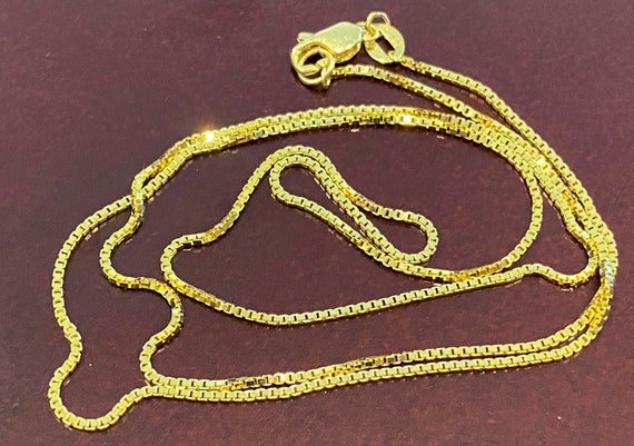Vintage 18K Solid Yellow Gold Square Box Link Chain Necklace - Etsy