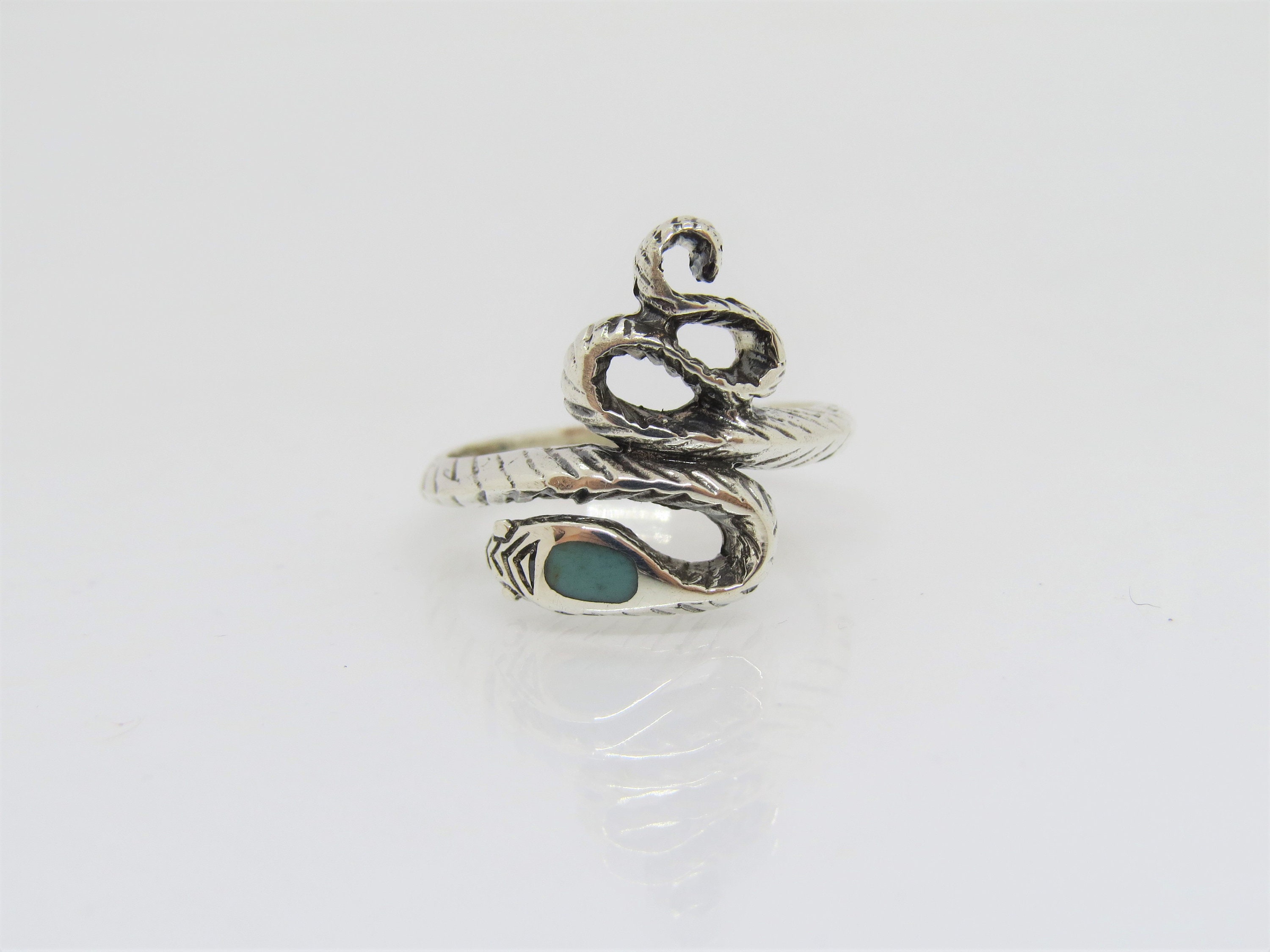 Vintage Sterling Silver Turquoise Snake Ring Size 9 - Etsy