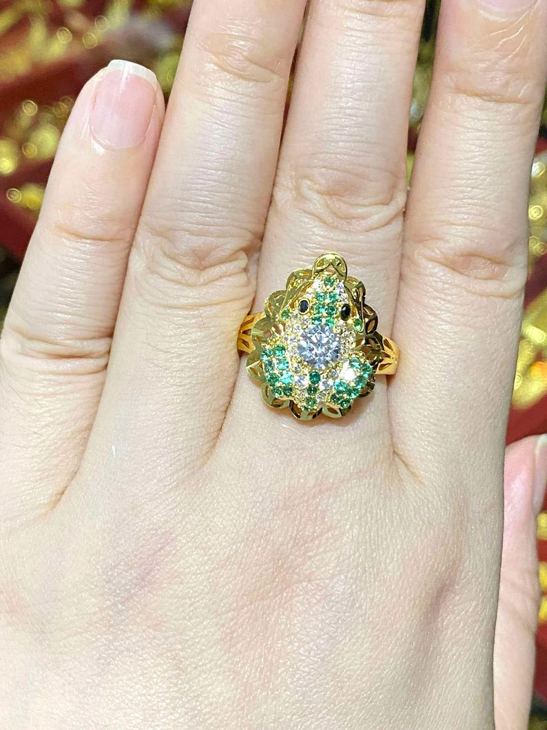 Vintage 15K Gold Frog Ring Emerald, Topaz & Sapphire Eyes - Etsy