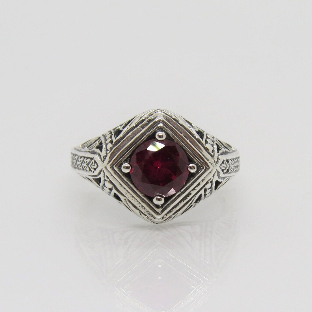 Vintage Sterling Silver Ruby Filigree Ring Size 8 - Etsy