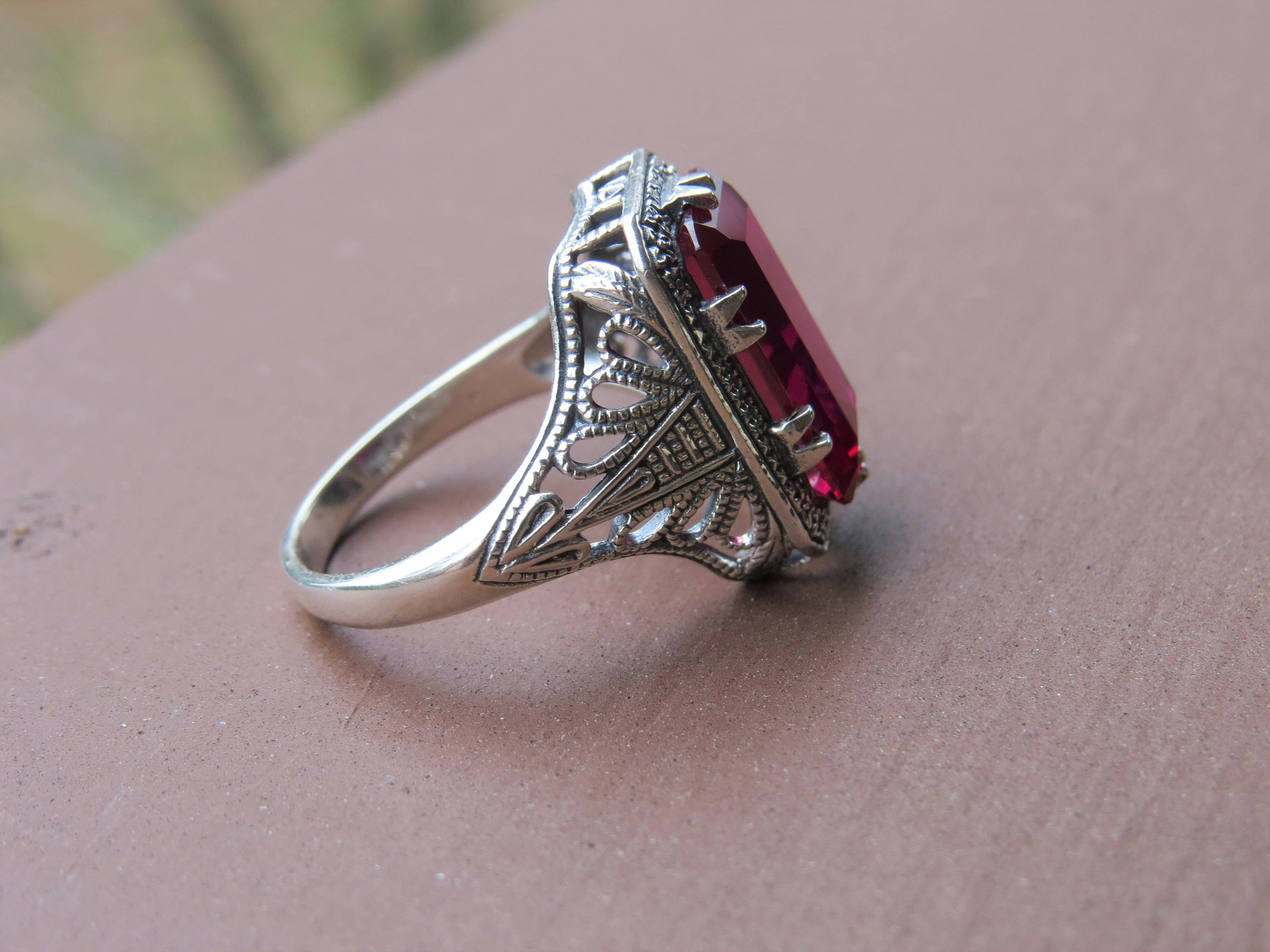 Vintage Sterling Silver Ruby Filigree Dome Ring Size 6 | Etsy