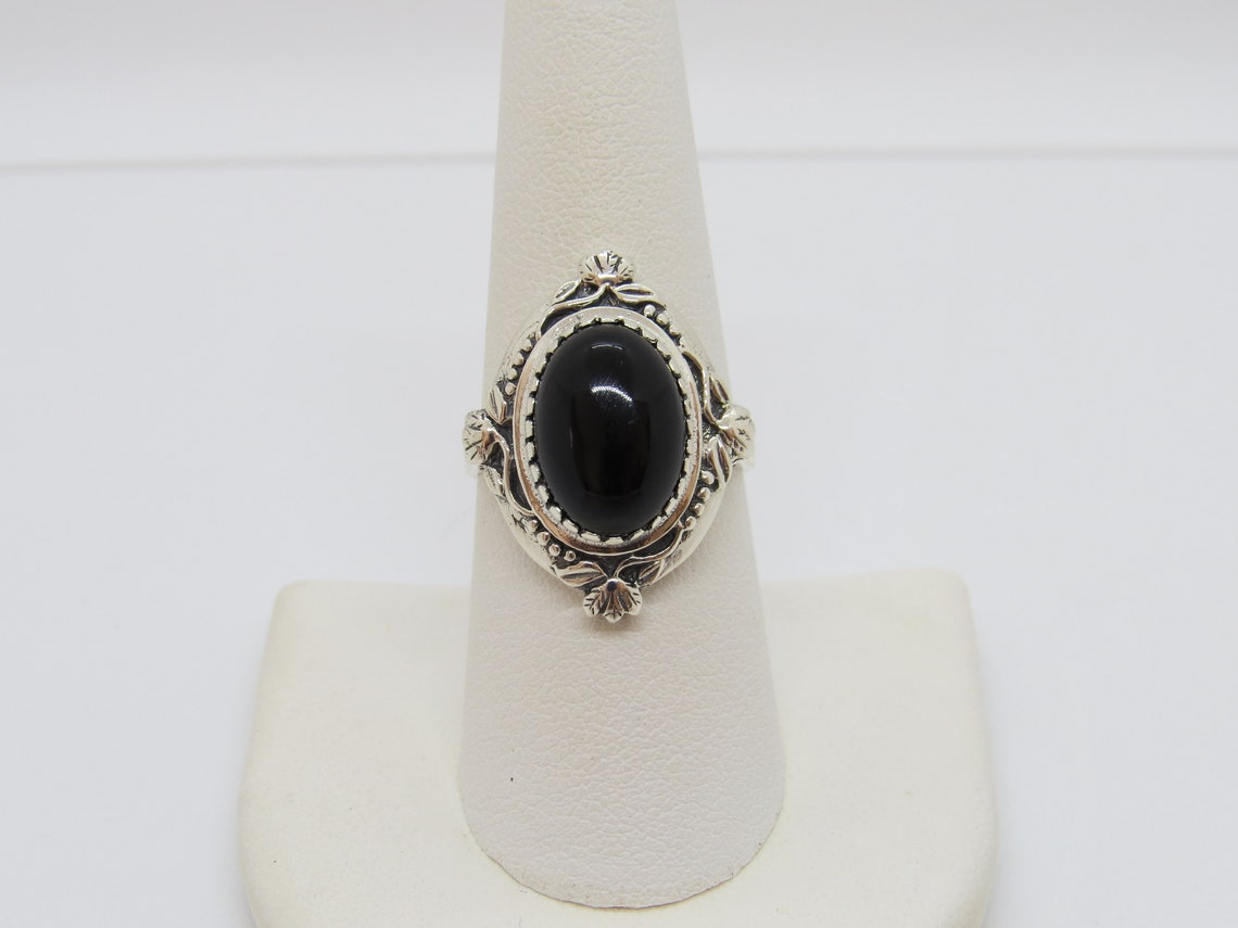 Vintage Sterling Silver Black Onyx Carved Dome Ring Size 8 | Etsy