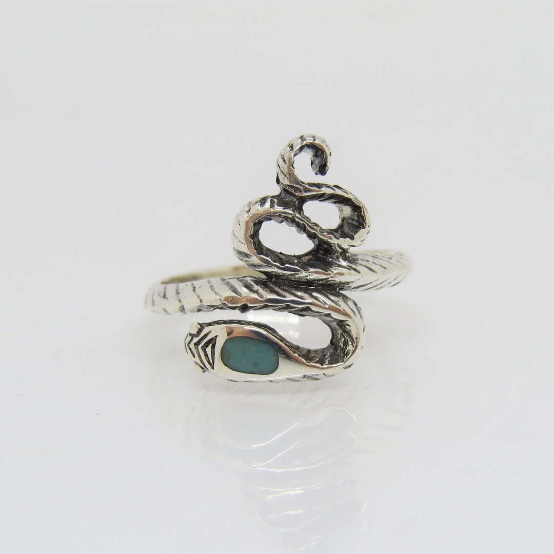 Vintage Sterling Silver Turquoise Snake Ring Size 9 - Etsy