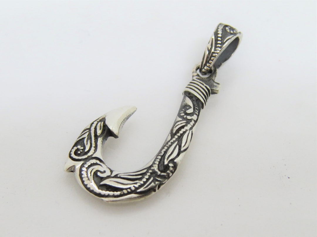 Vintage Sterling Silver Carved Fish Hook Pendant - Etsy