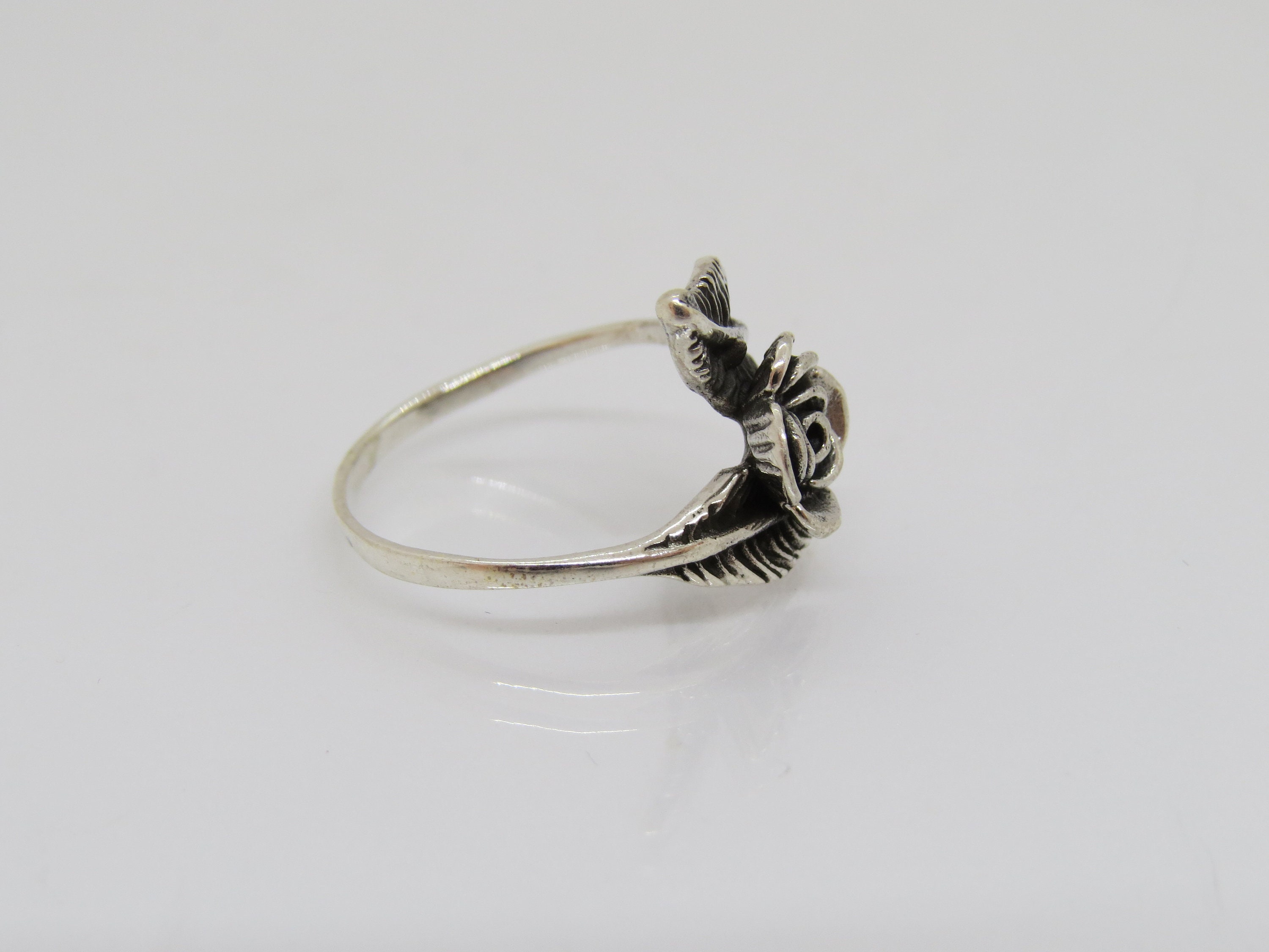 Vintage Sterling Silver Rose Flower Leaf Ring Size 8 | Etsy