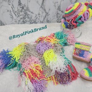 Mixed Media - Shaggy Jacket Set - Crochet Trio - Etsy