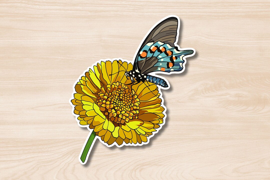 Desert Marigold and Pipevine Butterfly Sticker Vinyl Decal, Waterproof ...