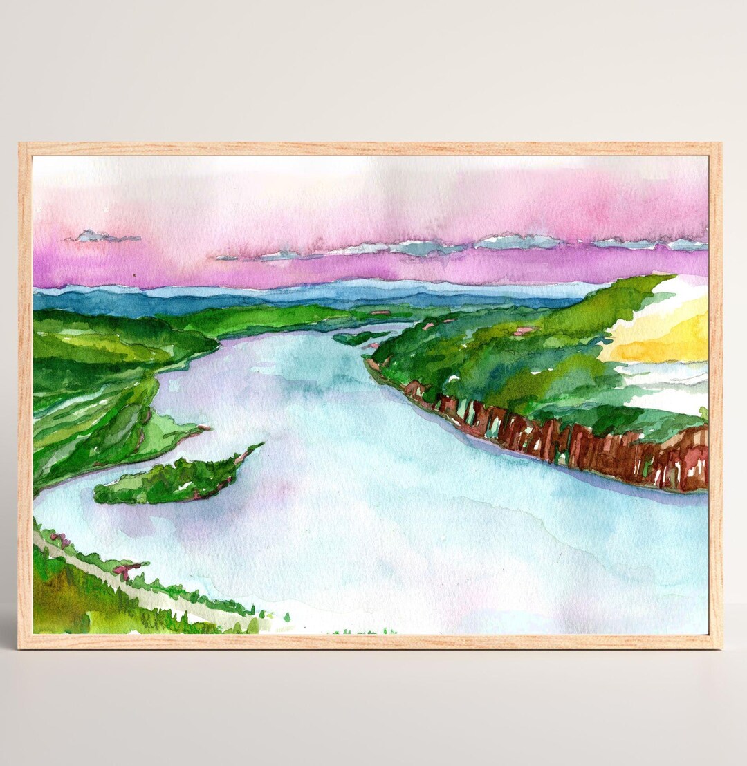 Columbia River Gorge Art Watercolor Print Travel Print Washington and ...