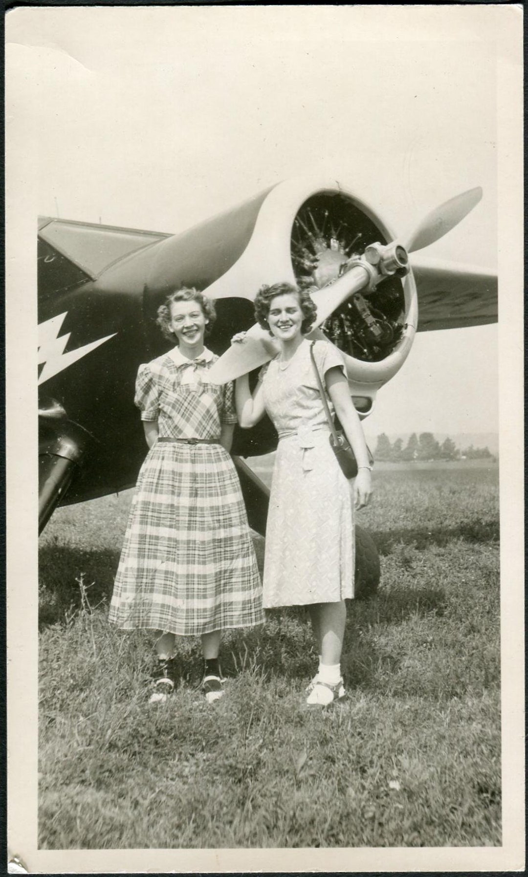 Vintage Photo Propeller Girls Pose by Airplane 1940's, Original Found ...
