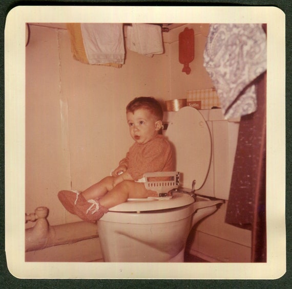 Vintage Photo Little Boy Potty Training Sits on Toilet | Etsy