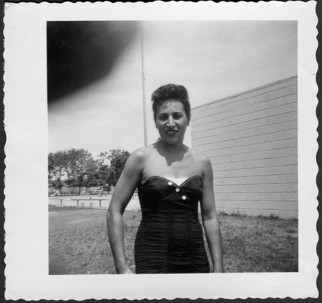 Vintage Photo Finger Obstruction Bathing Beauty Poses for Boyfriend ...