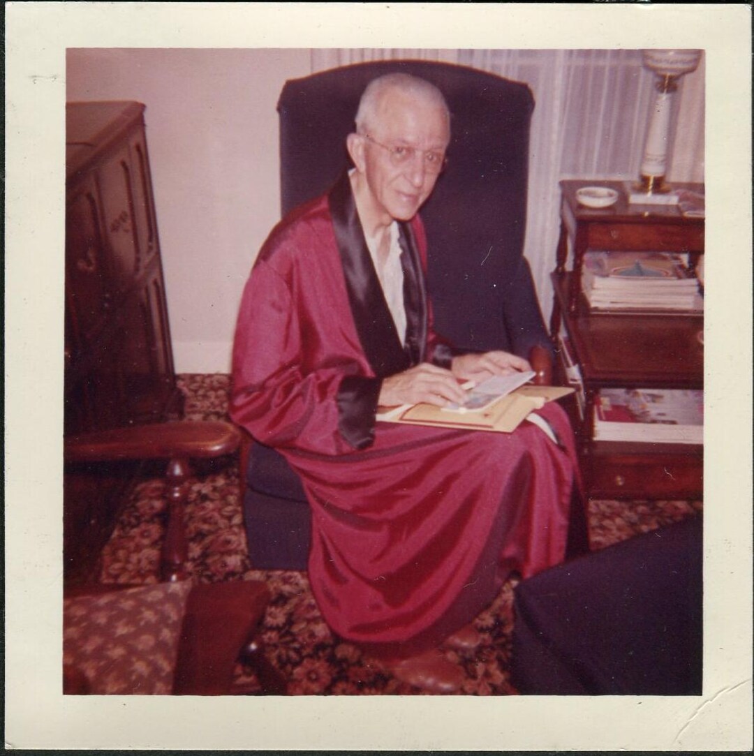 Vintage Photo Old Man in Silk Robe Reading His Mail 1960's, Original ...