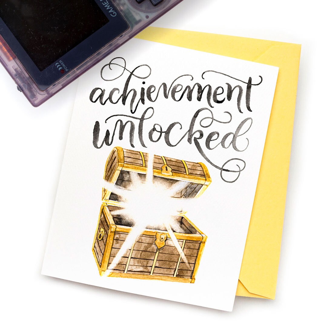 Achievement Unlocked Congrats Card - Nerdy Loot Treasure Chest Card - Etsy