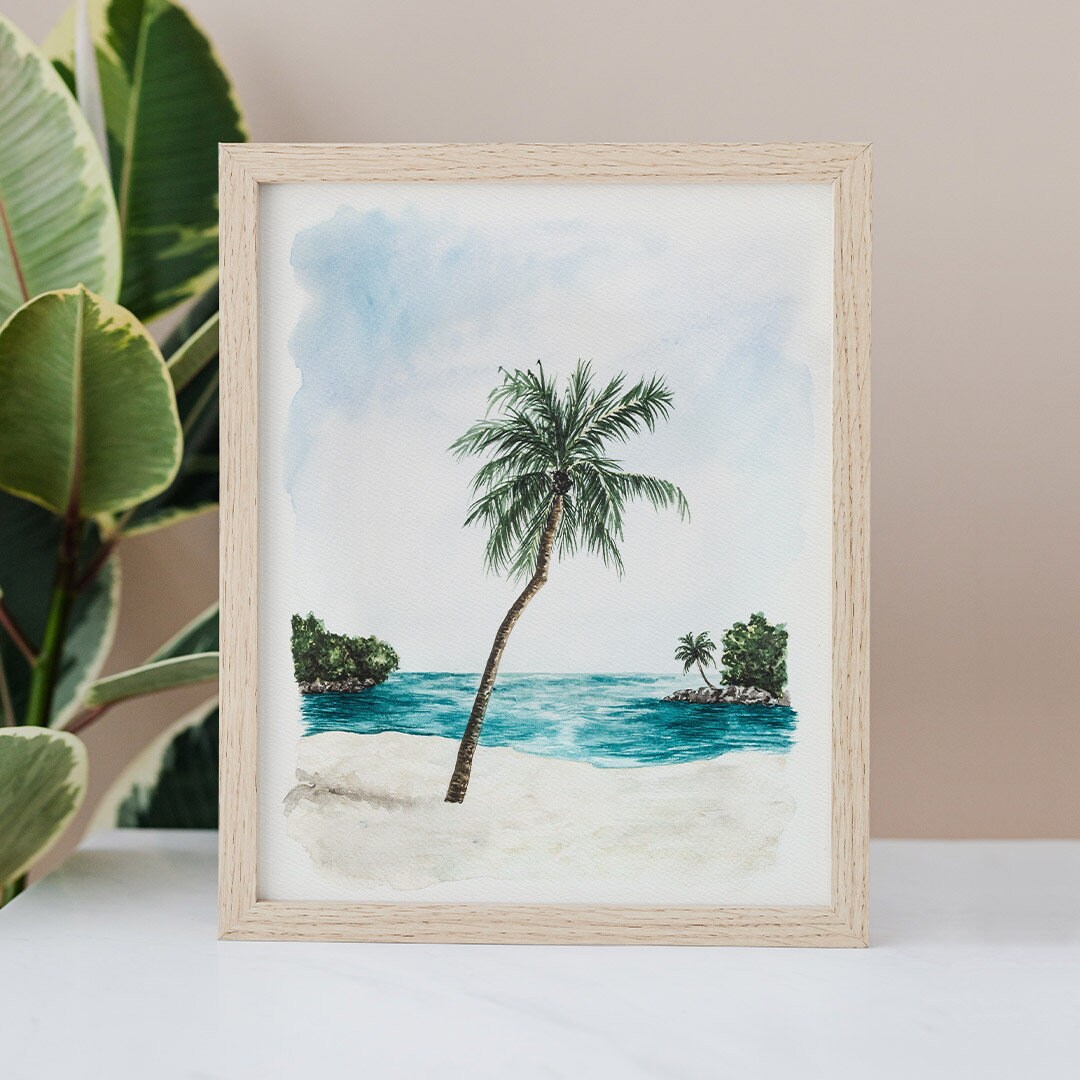 Palm Tree Cove Watercolor Print - Beachy Art - Watercolor Painting - Etsy