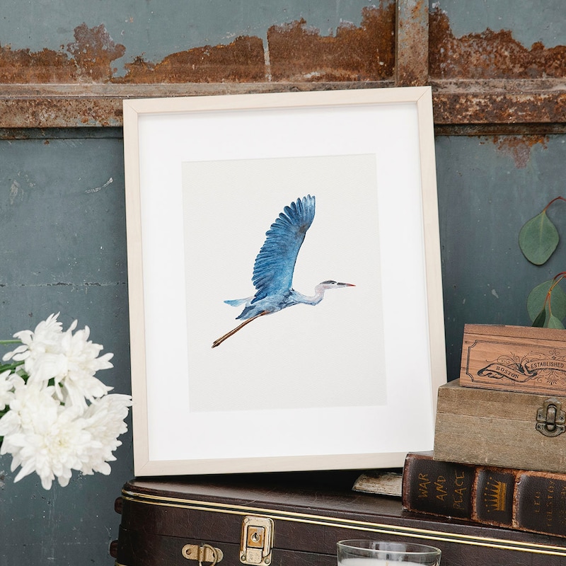 Heron Watercolor - Etsy