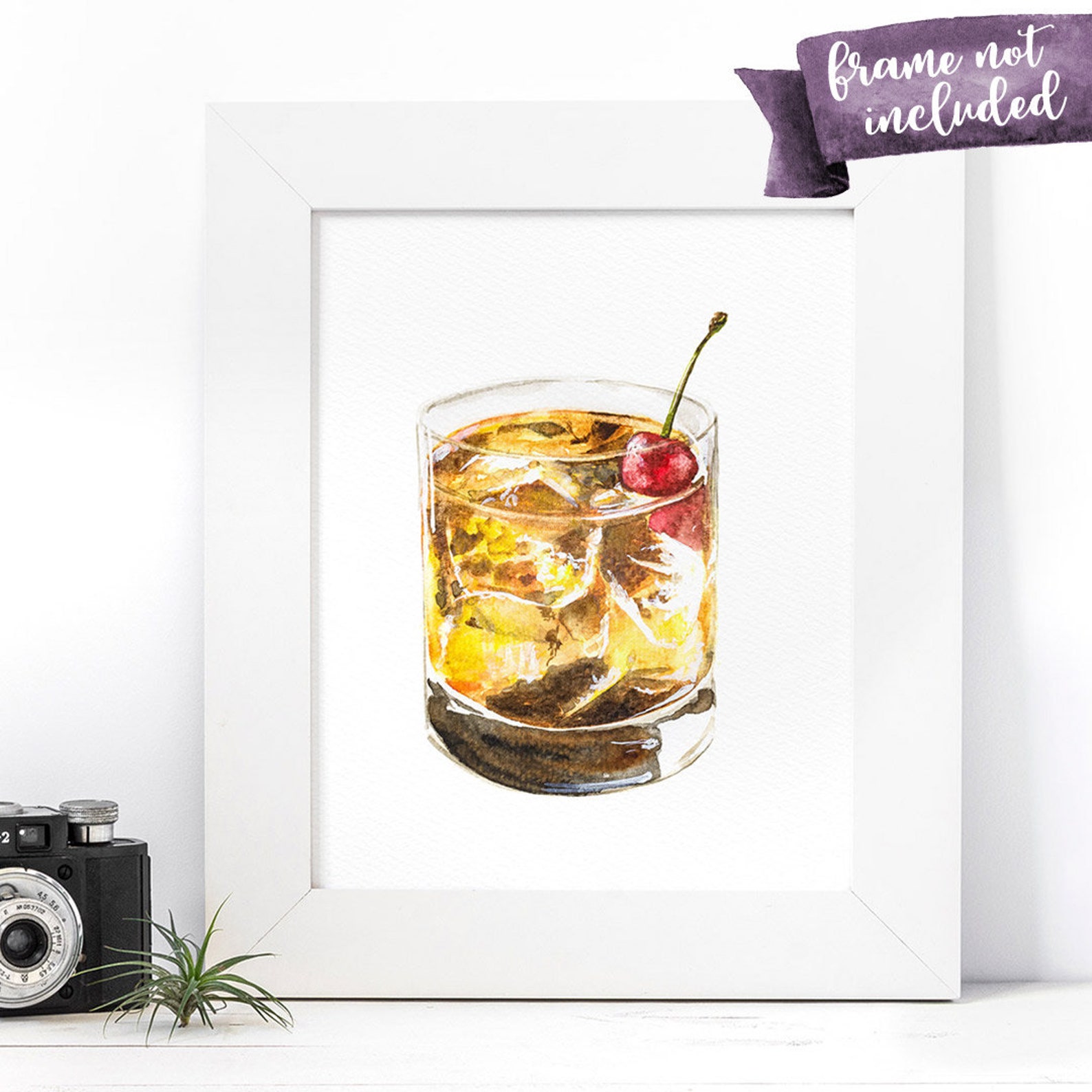 Bourbon Cherry Smash Cocktail Print - Kitchen Decor - Signature ...