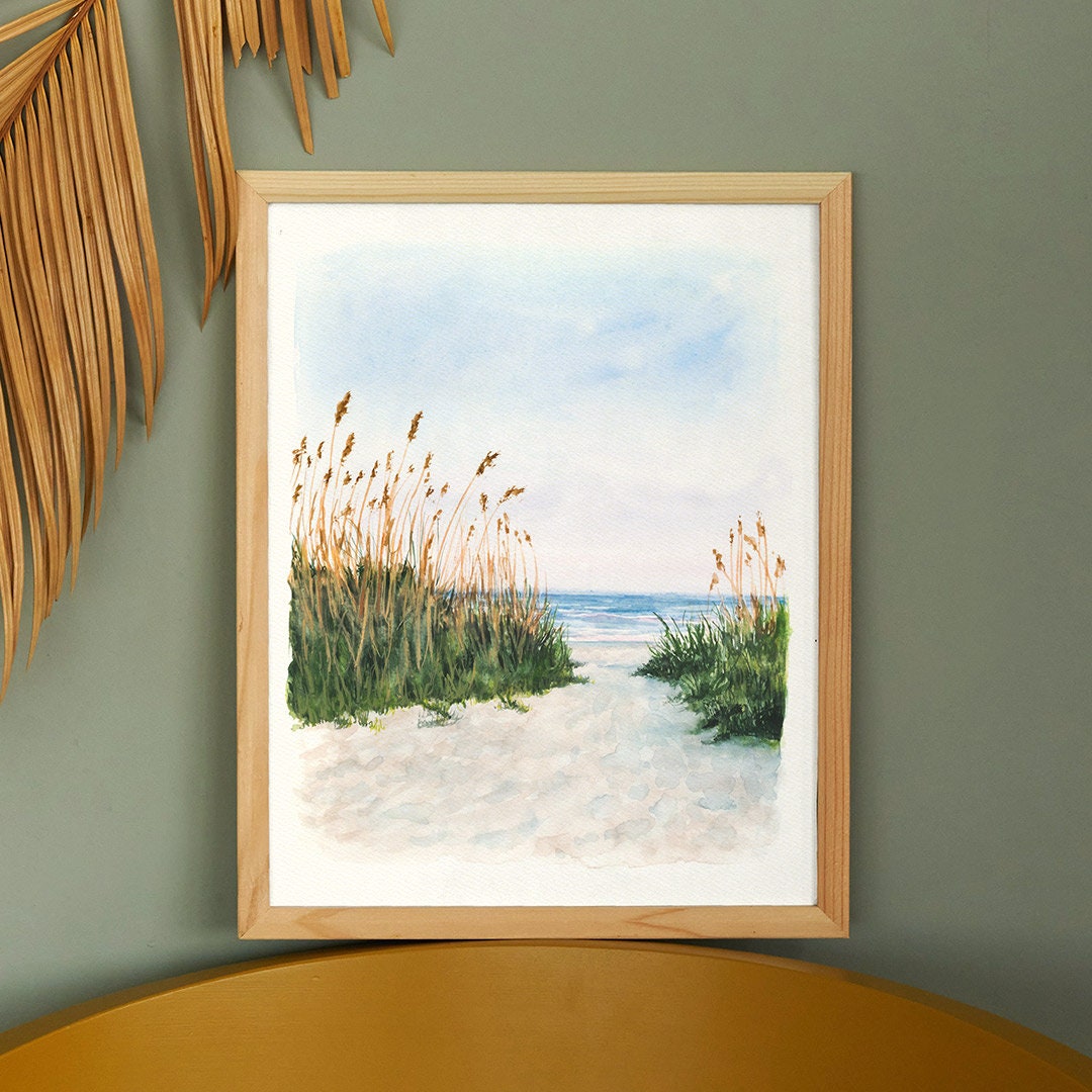 Beach Dunes and Sea Grass Art Print - Beachy Poster - Watercolor ...