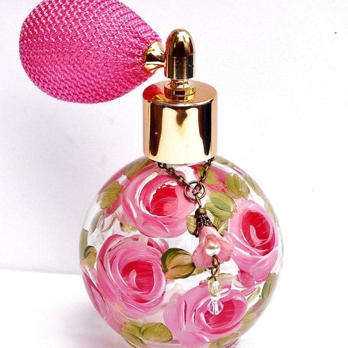 Hand Painted Blue Rose Perfume Bottle Atomizer Romantic | Etsy