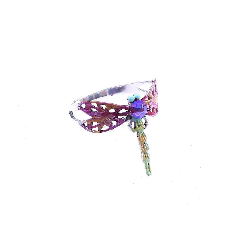 Whimsical Sterling Silver Dragonfly Ring With Painted Accents - Etsy