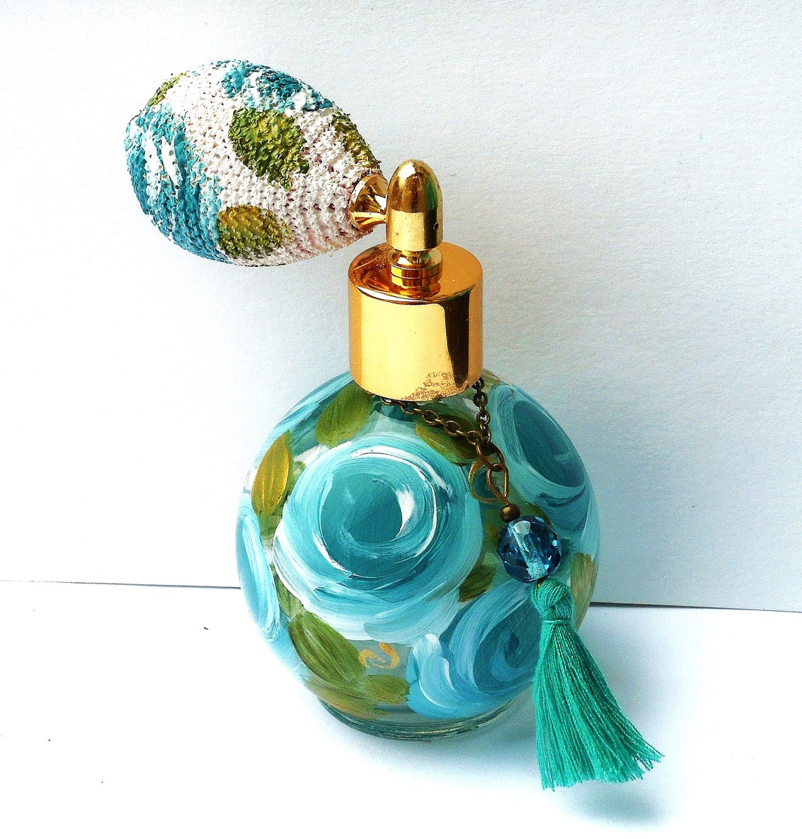 Hand Painted Blue Rose Perfume Bottle Atomizer Romantic - Etsy