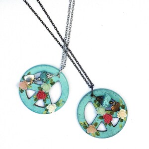 SALE Turquoise Peace Sign Pendant Necklace Bohemian Hippie - Etsy