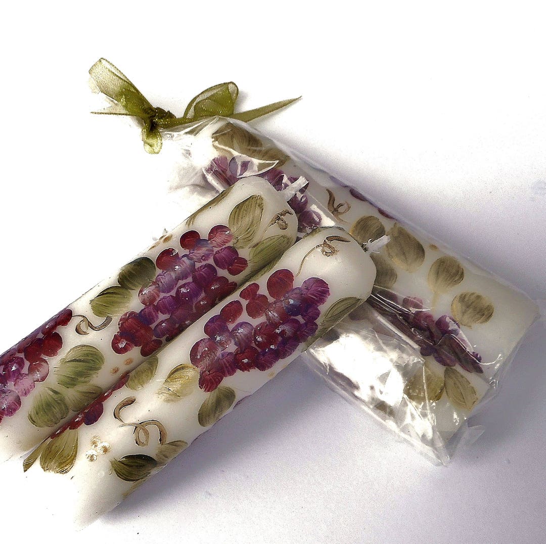 Hand Painted Grapes Short 3 White Candles Tuscany Mediterranean ...