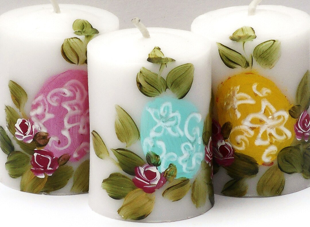 Whimsical Decorative Hand Painted Easter Egg Votive Candles Set Spring ...