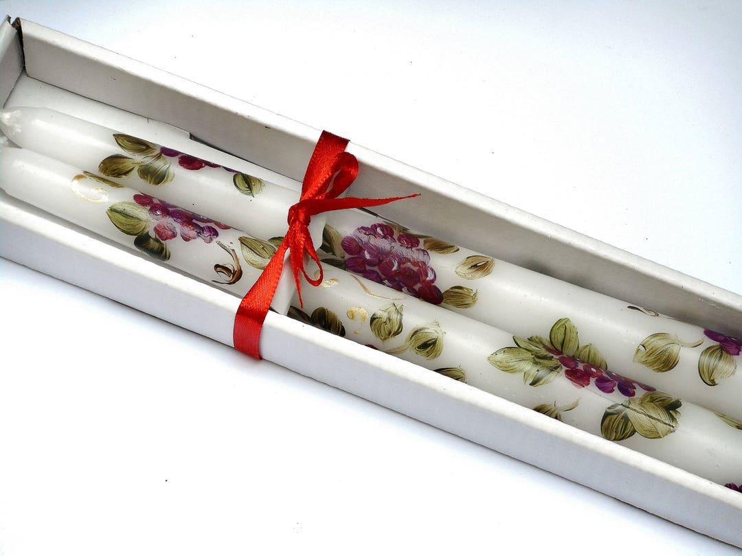Decorative Pair of Hand Painted Grape Taper Candles Grapevines Tuscan ...