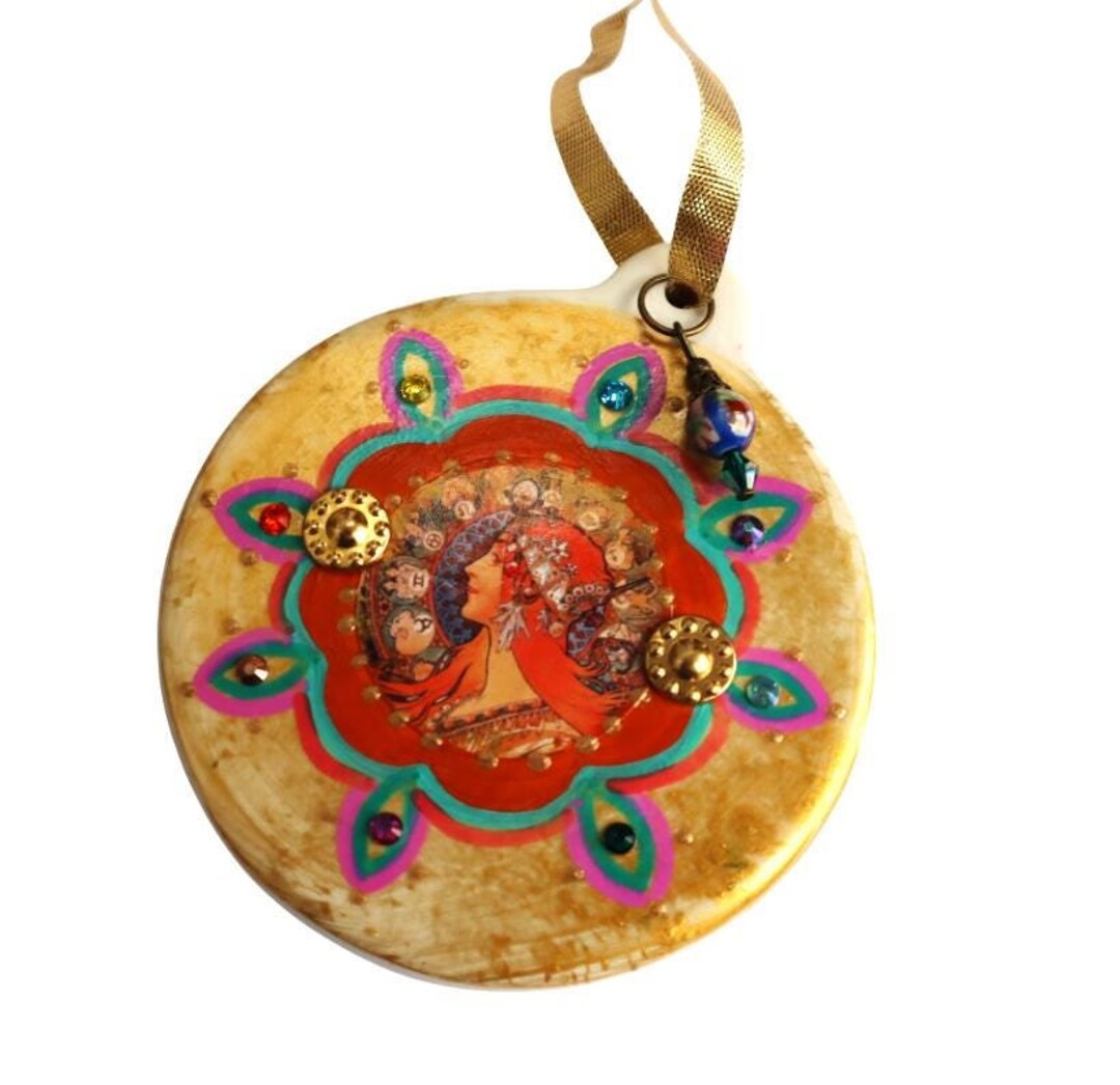Vintage Art Nouveau Pre Raphaelite Alphonse Mucha Art Ceramic Ornament ...