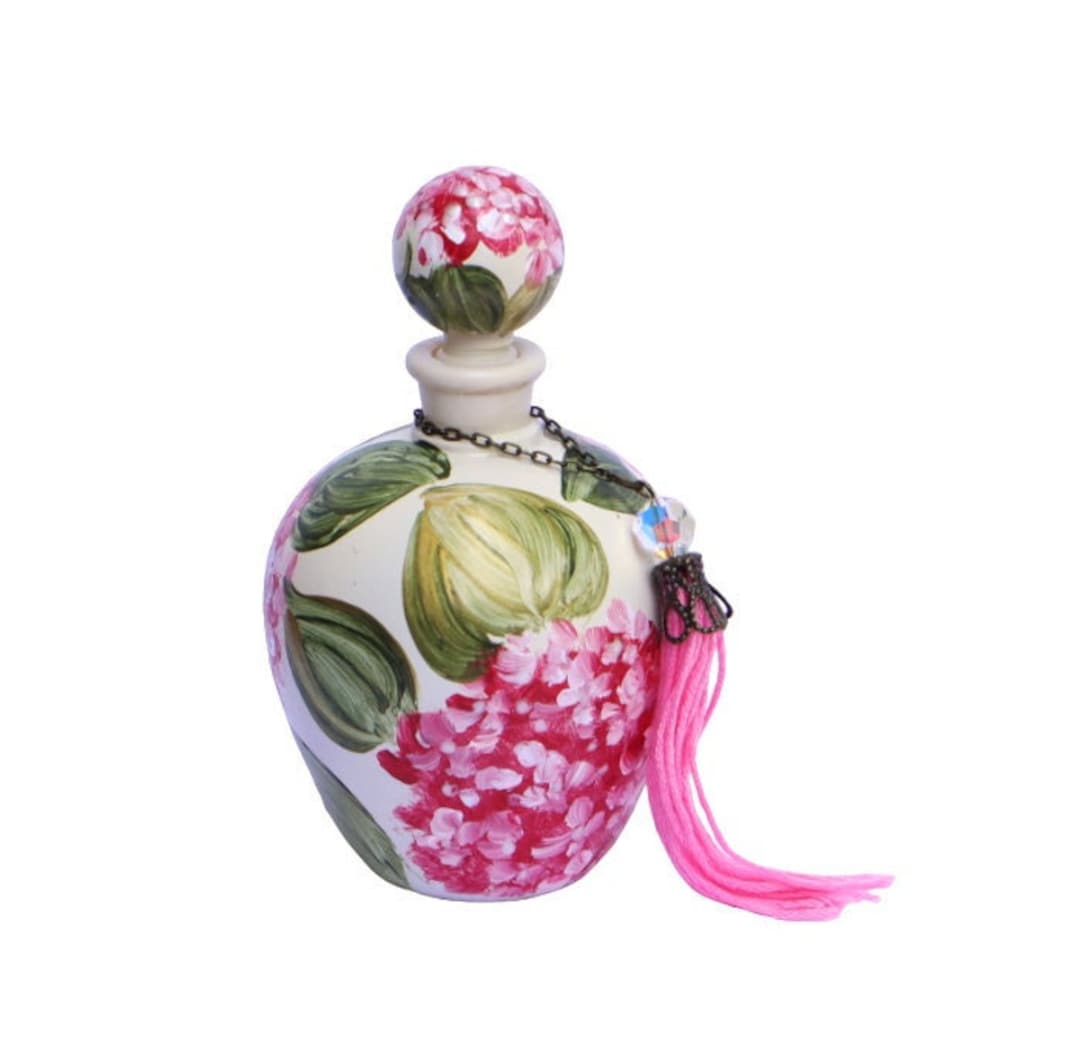 Pretty Hand Painted Pink Hydrangea Flower Perfume Bottle With Stopper ...