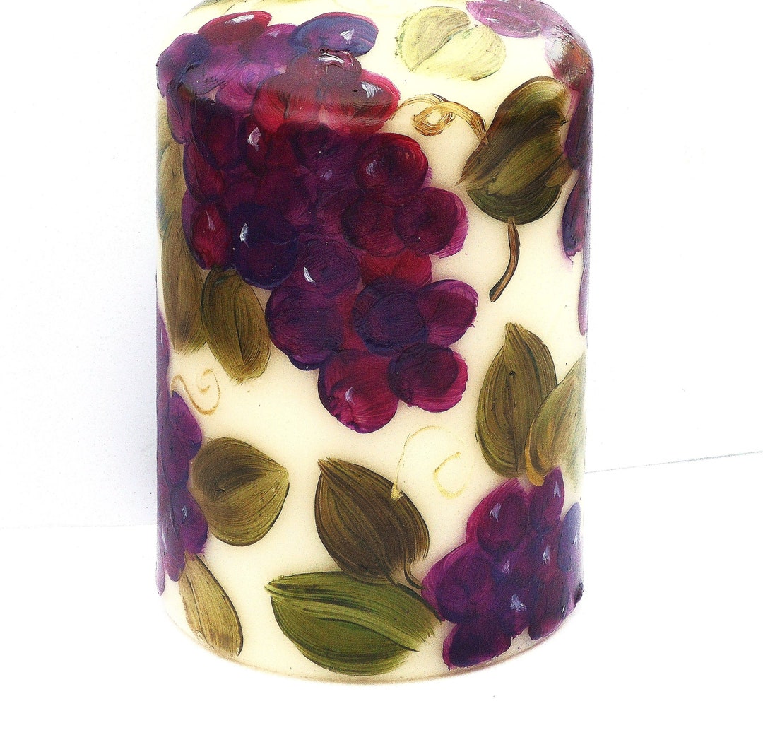 Hand Painted Grapevine Pillar Candle: Tuscan Kitchen Decor - Etsy