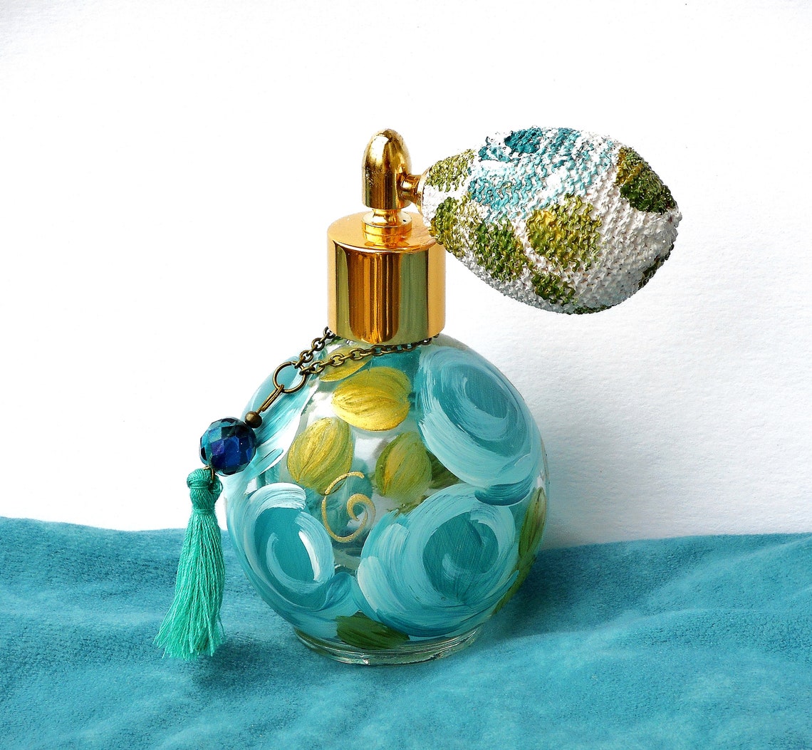 Hand Painted Blue Rose Perfume Bottle Atomizer Romantic - Etsy