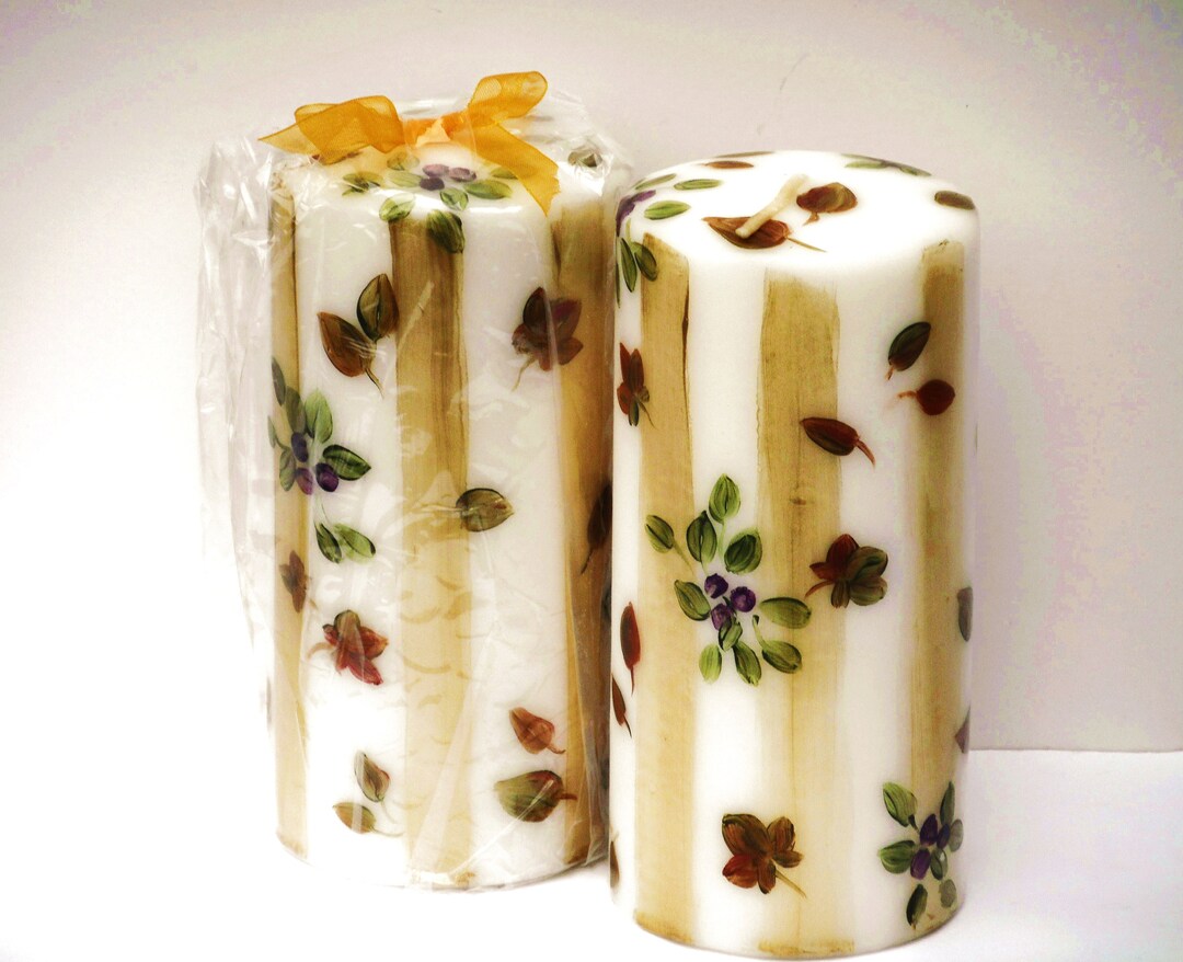 Decorative Single or Set Hand Painted Fall Pillar Candle With Falling ...