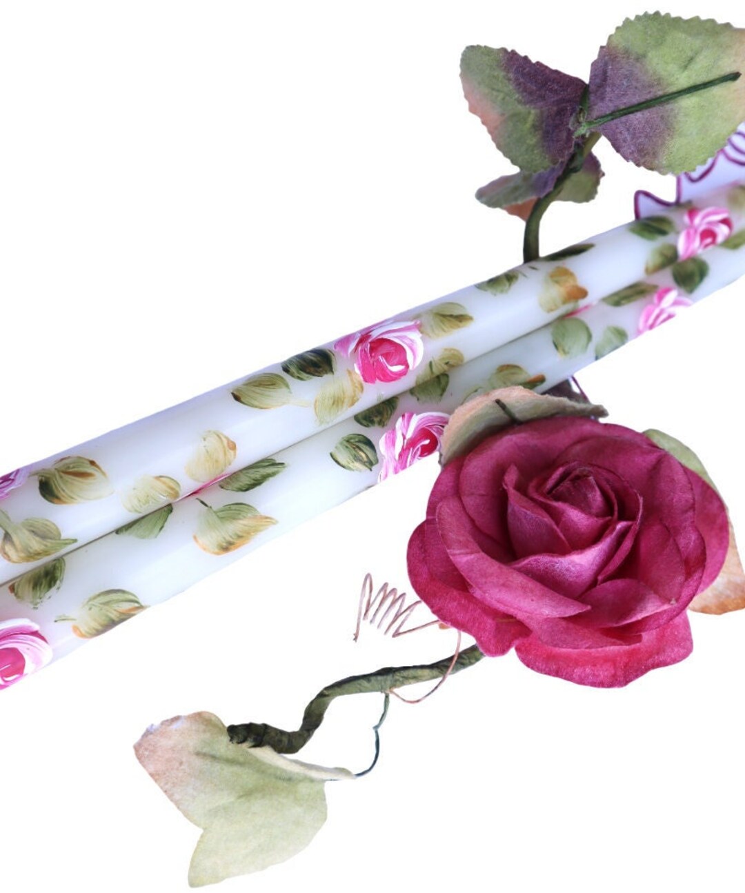 Hand-painted Rose 12” Taper Candles: Elegant Tapered Candlesticks ...