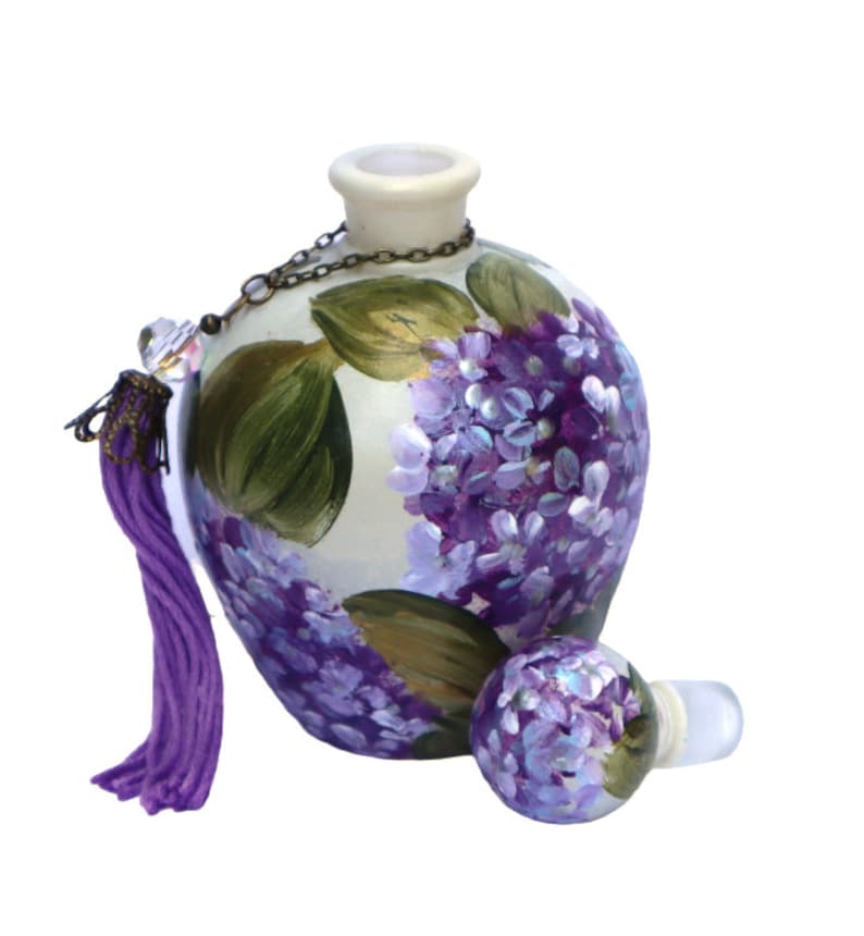 Painted Lavender Hydrangea Flower Glass Perfume Bottle With - Etsy
