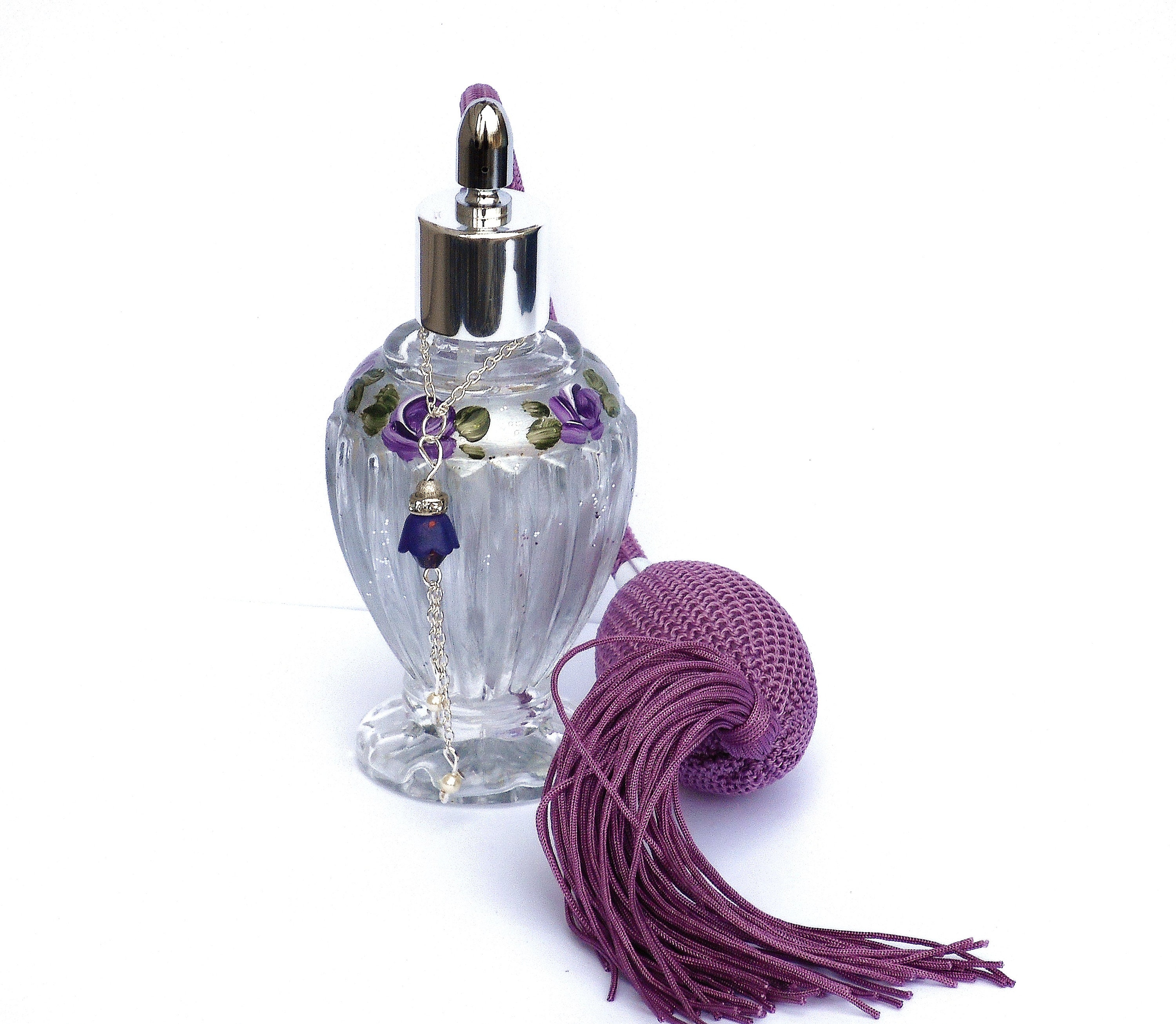 Silver Lavender Rose Glass Perfume Atomizer Bottle Romantic - Etsy