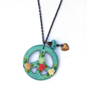SALE Turquoise Peace Sign Pendant Necklace Bohemian Hippie - Etsy