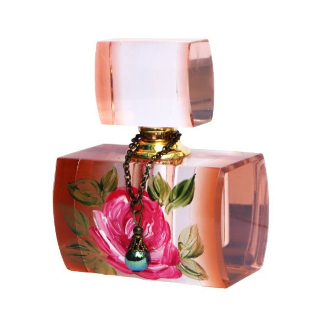 Hand Painted Rose Glass Perfume Bottle Romantic Powder Room Vanity ...