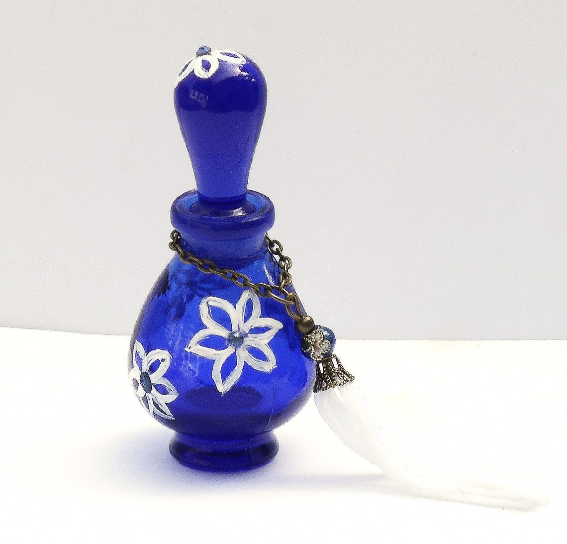 Mini Cobalt Blue Glass Perfume Bottle with Hand Painted White | Etsy