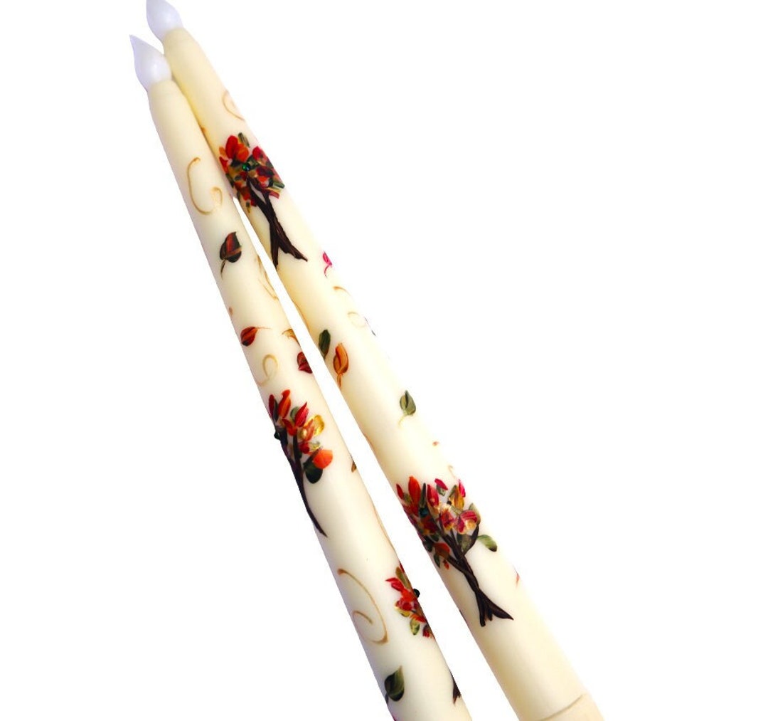 Decorative Hand Painted Fall Flameless Taper Candles With Autumn Trees ...