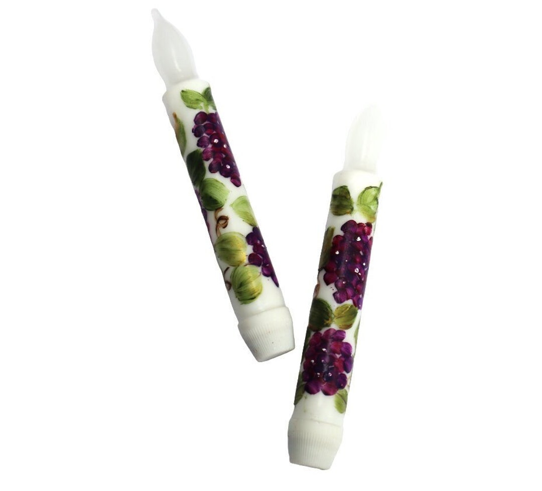 Hand Painted Grapes and Vines Flickering Flameless Short Taper Candles ...
