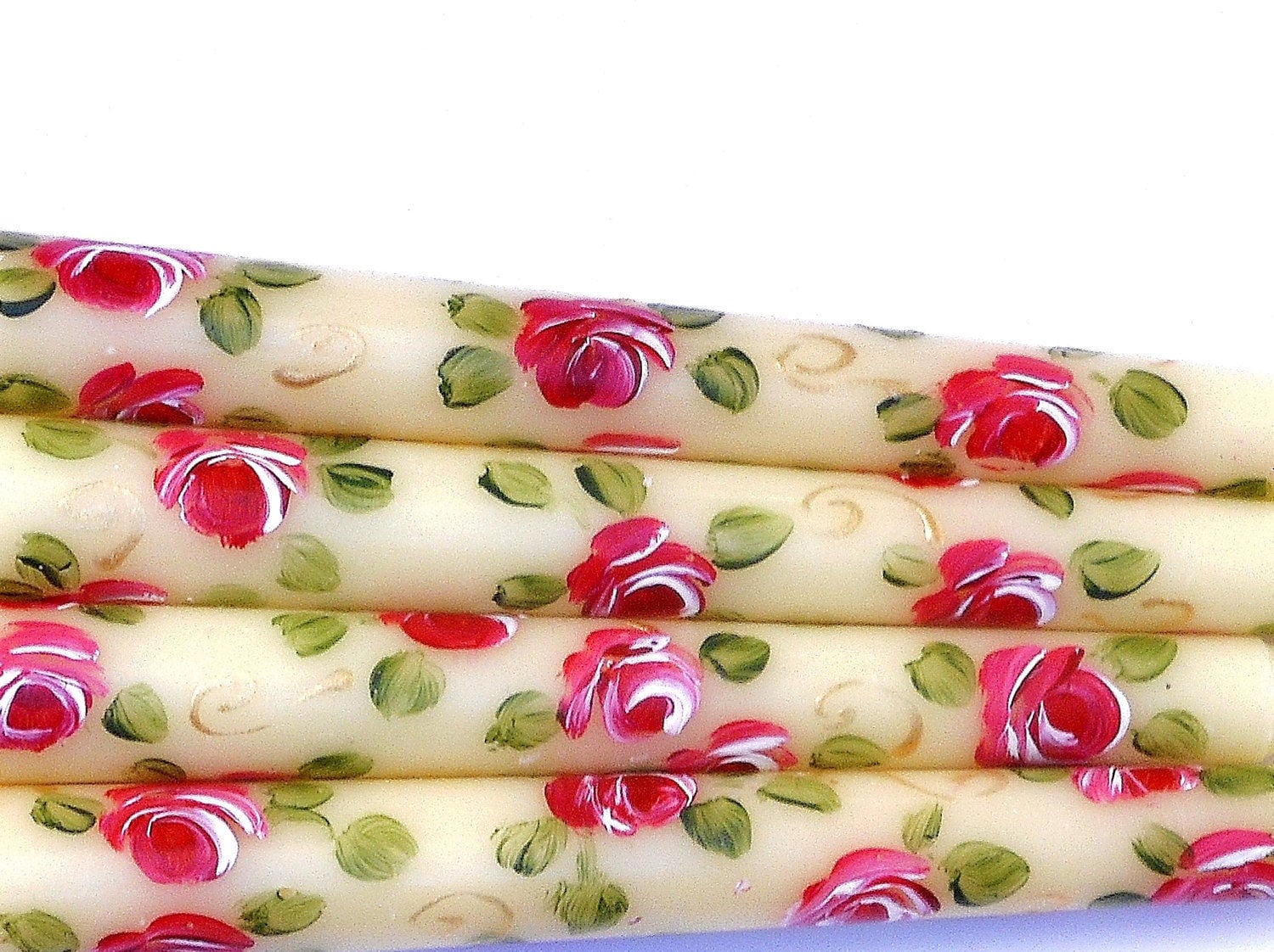 Small Painted Rose Taper Candles Shabby Cottage Chic Victorian | Etsy