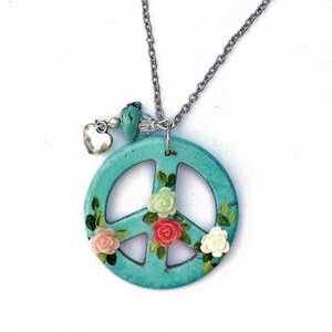 SALE Turquoise Peace Sign Pendant Necklace Bohemian Hippie - Etsy