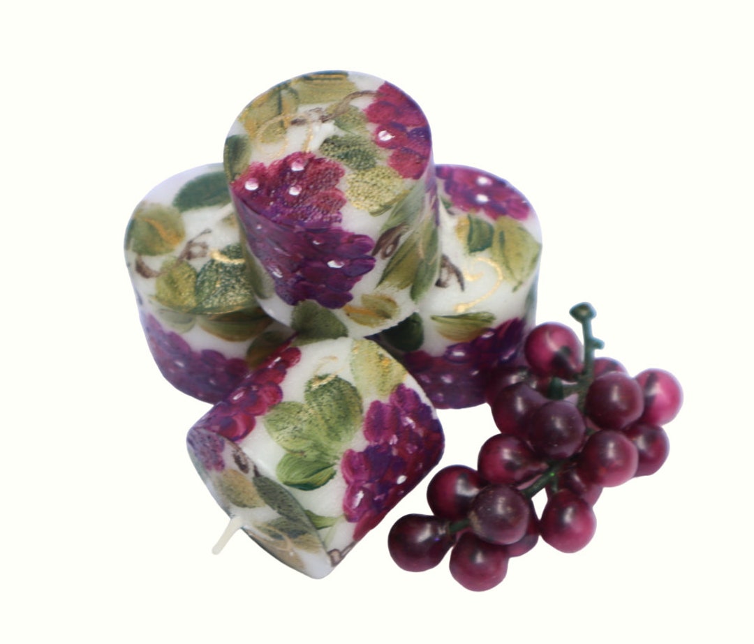 Choose Set, Hand Painted Grape Votive Candles: Italian Tuscan Decor ...