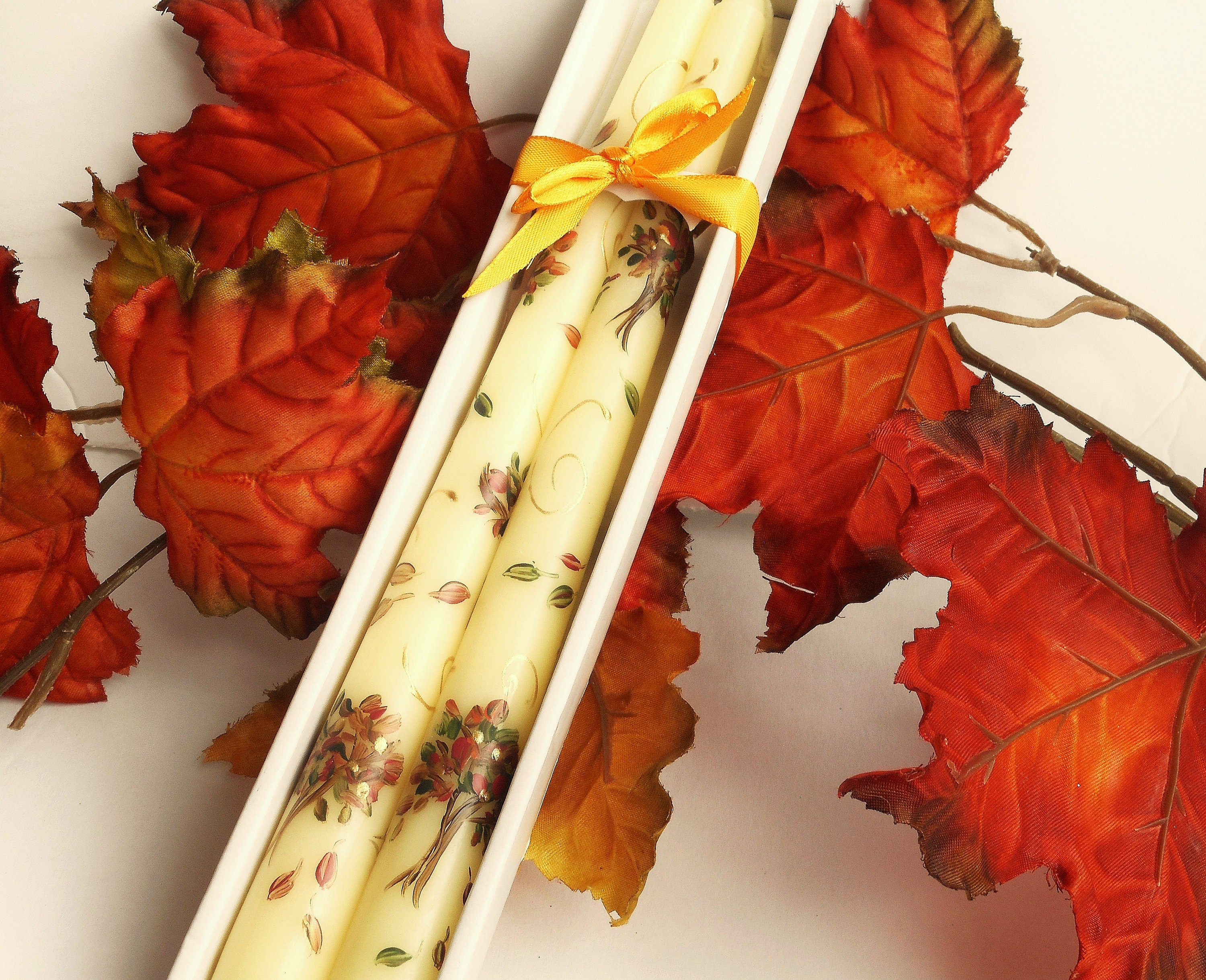 Decorative Hand Painted Fall Candles Autumn Tree Falling | Etsy