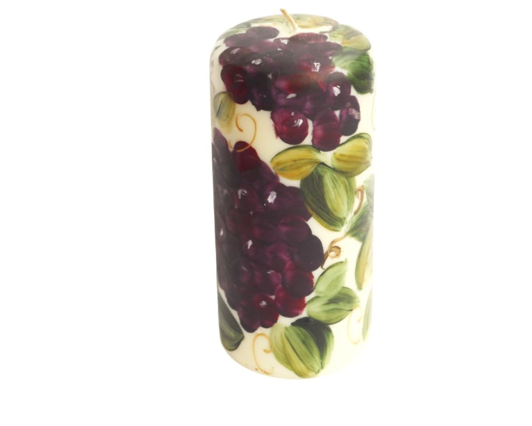 Hand Painted Grapevine Pillar Candle: Tuscan Grapes Kitchen Dining Room ...