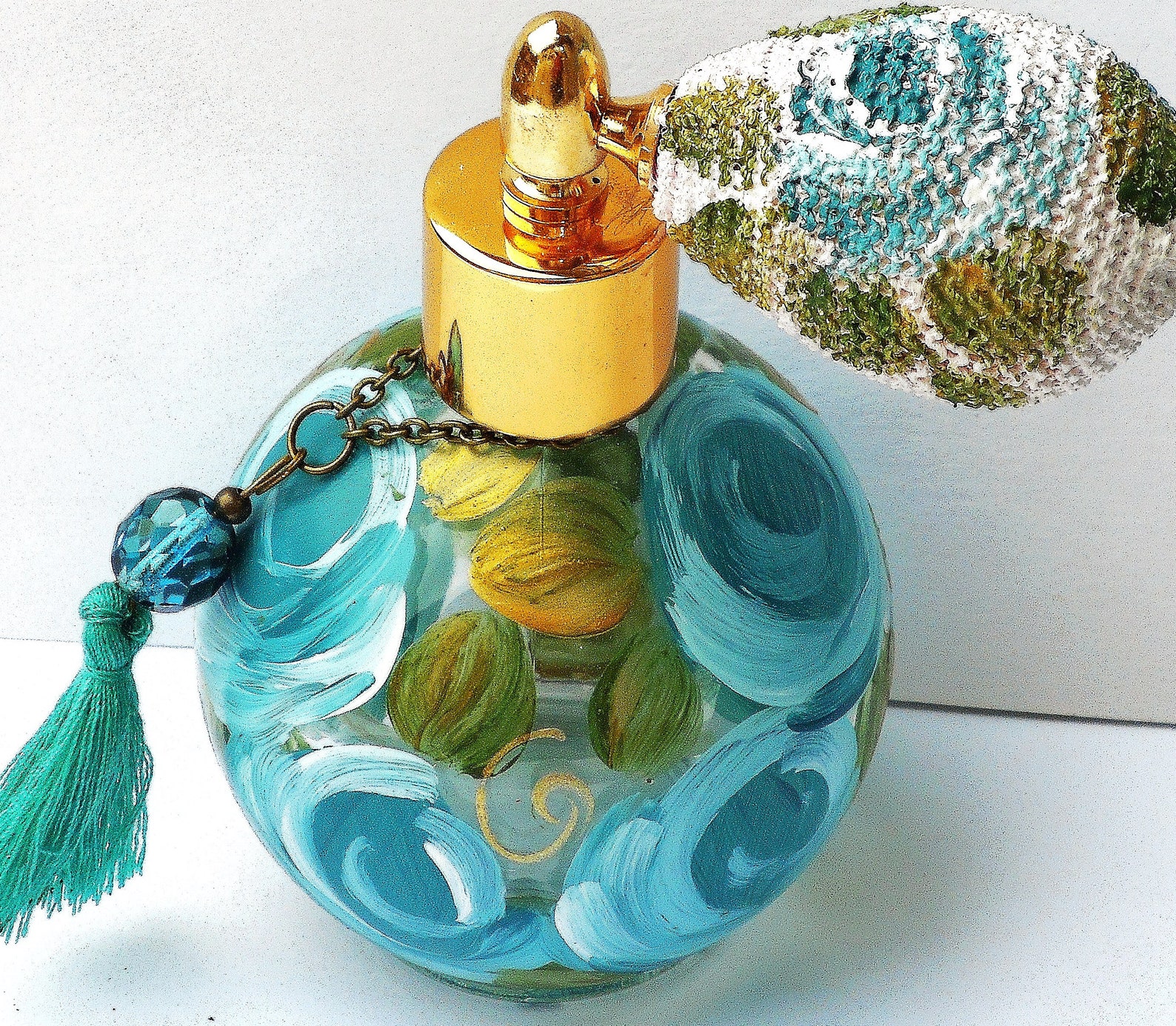 Hand Painted Blue Rose Perfume Bottle Atomizer Romantic | Etsy