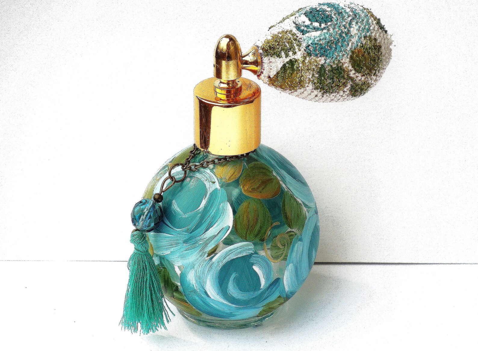 Hand Painted Blue Rose Perfume Bottle Atomizer Romantic | Etsy