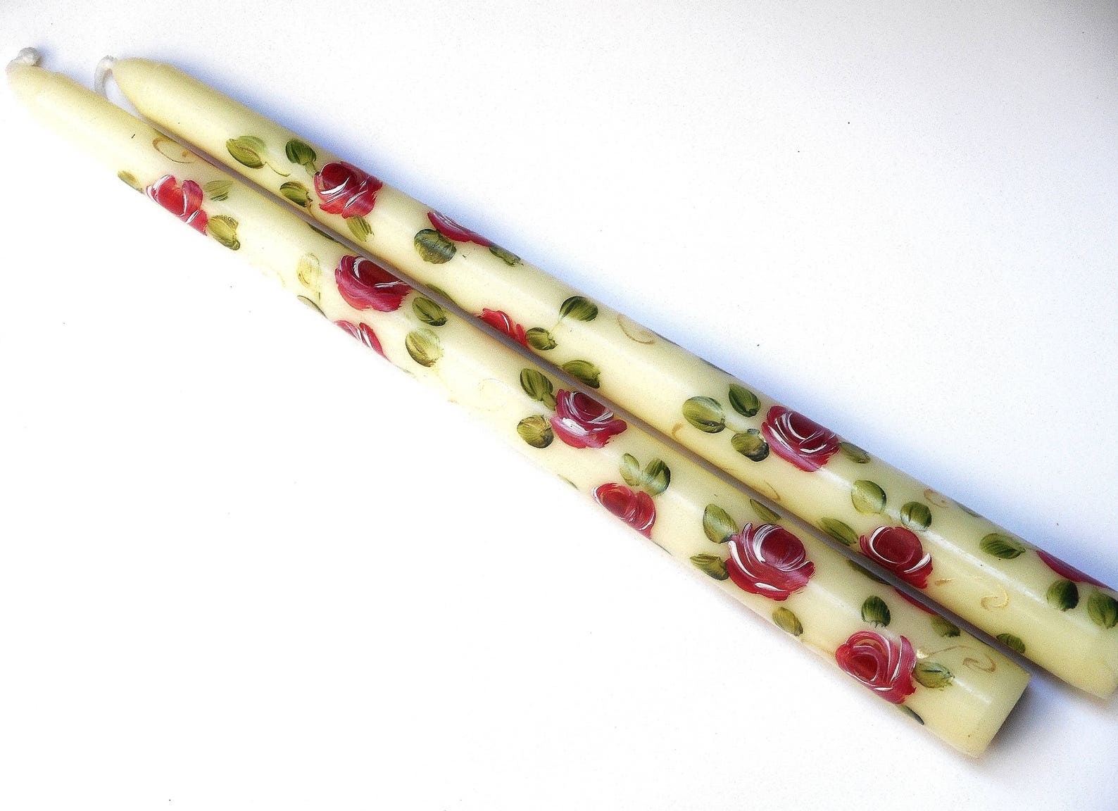 Hand Painted Rose Taper Candles: Romantic Victorian Decor, Set of 2 - Etsy